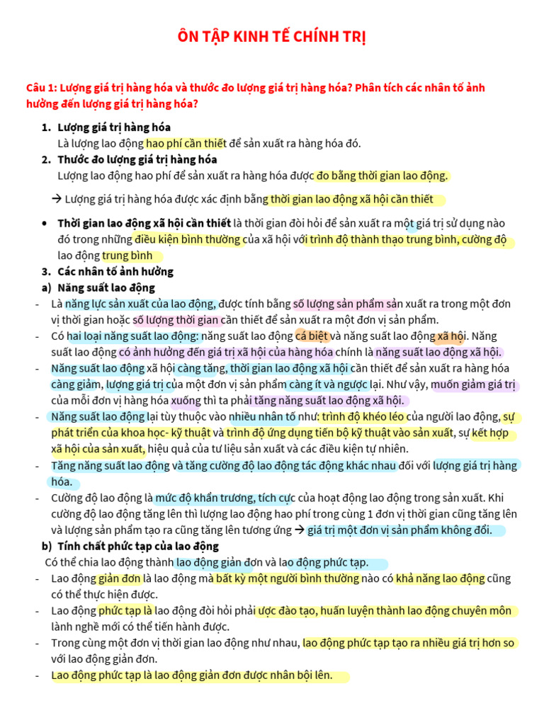 Câu hỏi ôn tập thi cuối kì KTCT | PDF