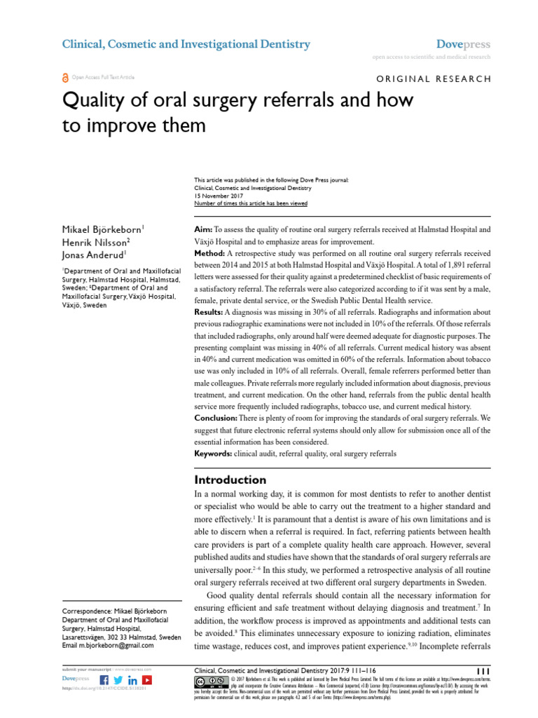 Improving Oral Surgery Referral Quality | PDF | Dentist | Oral And Maxillofacial Surgery
