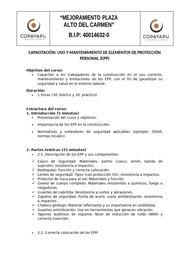 Capacitación Uso de Epp | PDF