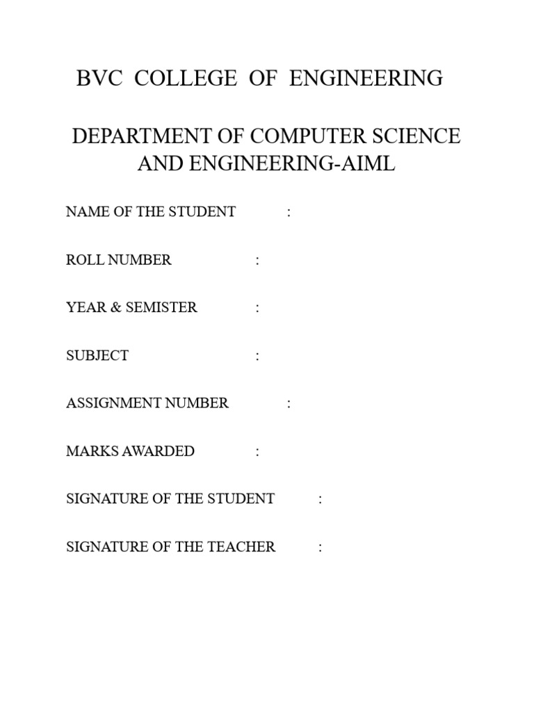 BVC CSE-AIML Assignment Form | PDF