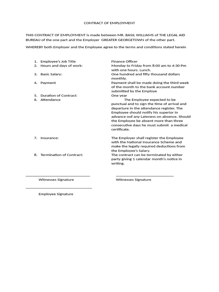 Employment Contract for Finance Officer | PDF