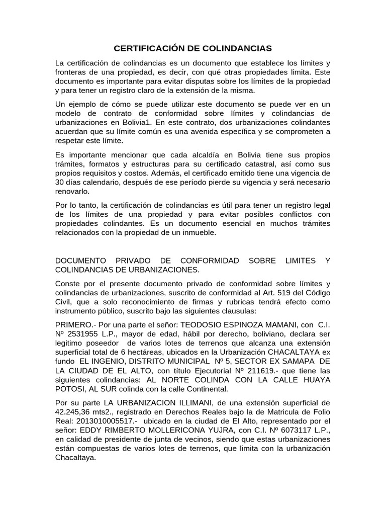 Certificación de Colindancias | PDF