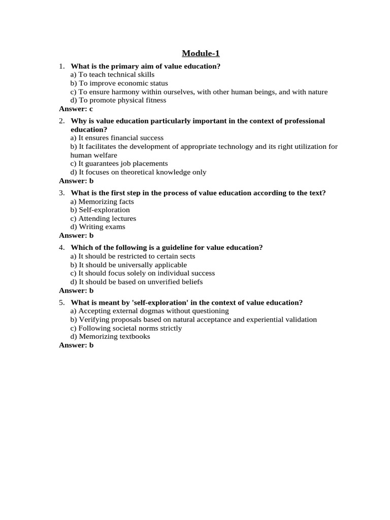 Sample Questions Module-1 | PDF | Happiness | Knowledge