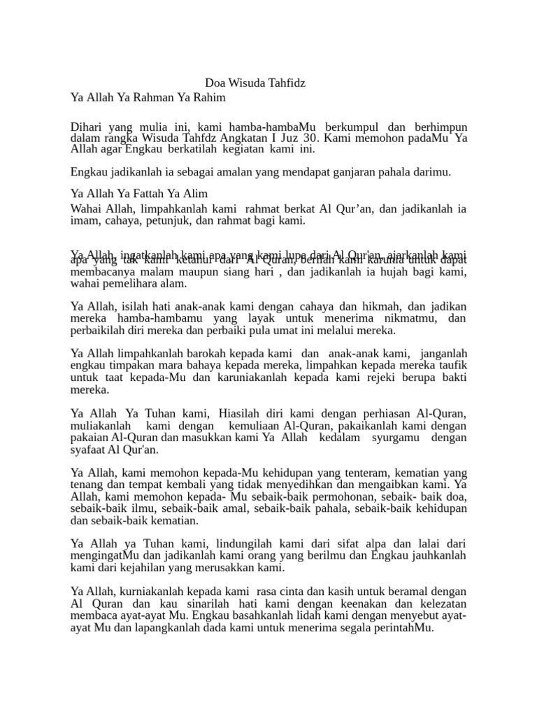 PDF Doa Wisuda Tahfidz | PDF