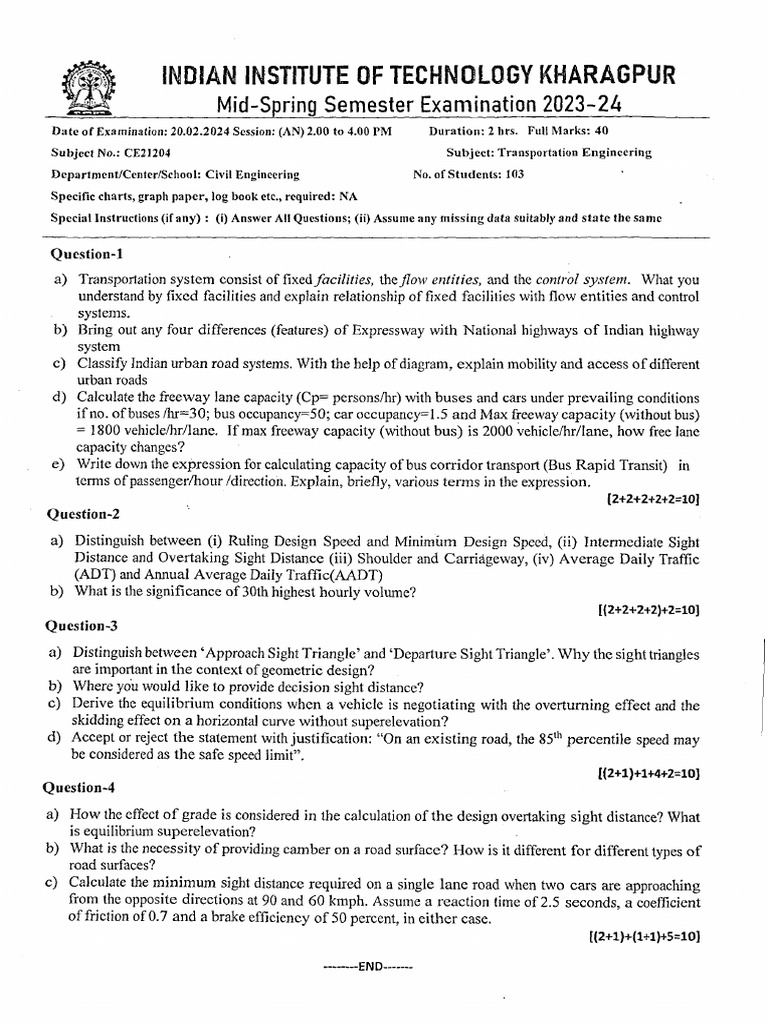2024 Mid Spring Civil CE21204 Transportation Engg MS 2024 | PDF