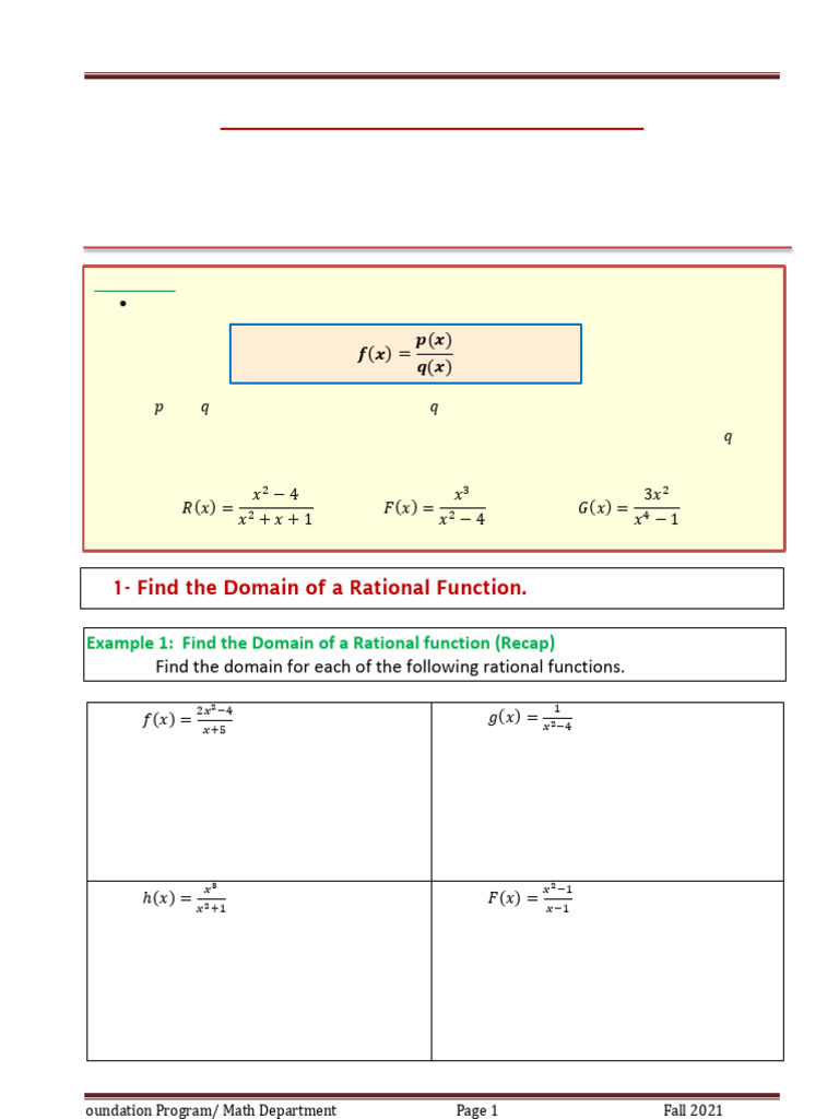 5.2 Properties of Rational Functions-Fall 2021 | PDF | Asymptote ...