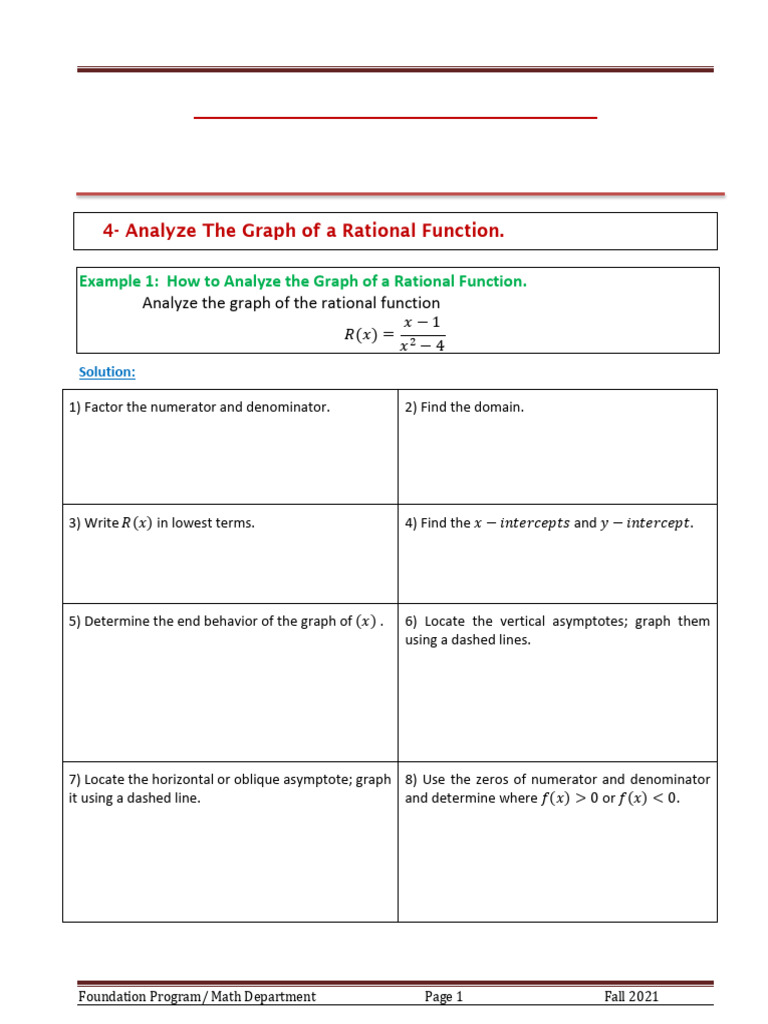5.3 The Graph of Rational Functions Fal 2021 | PDF | Asymptote ...