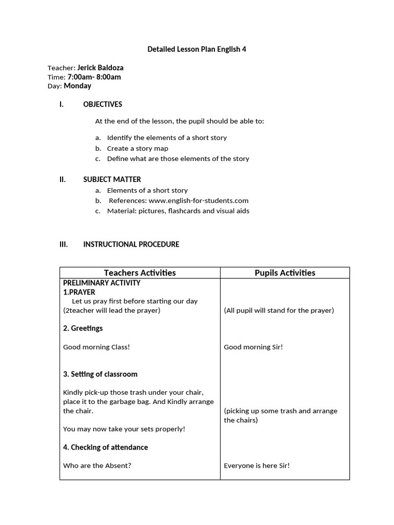 Detailed Lesson Plan English4 | PDF | Lesson Plan