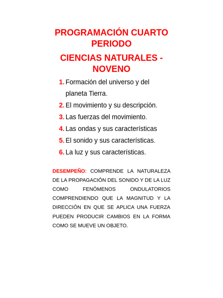 Programación Cuarto Periodo | PDF