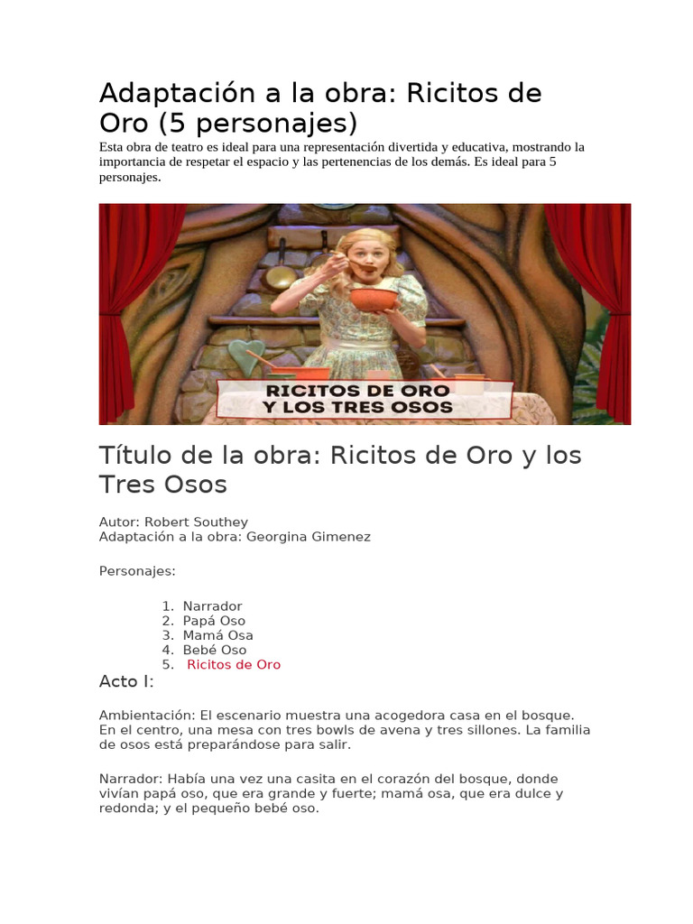 Ricitos de Oro: Lección de Respeto | PDF | Ricitos de oro y los tres osos