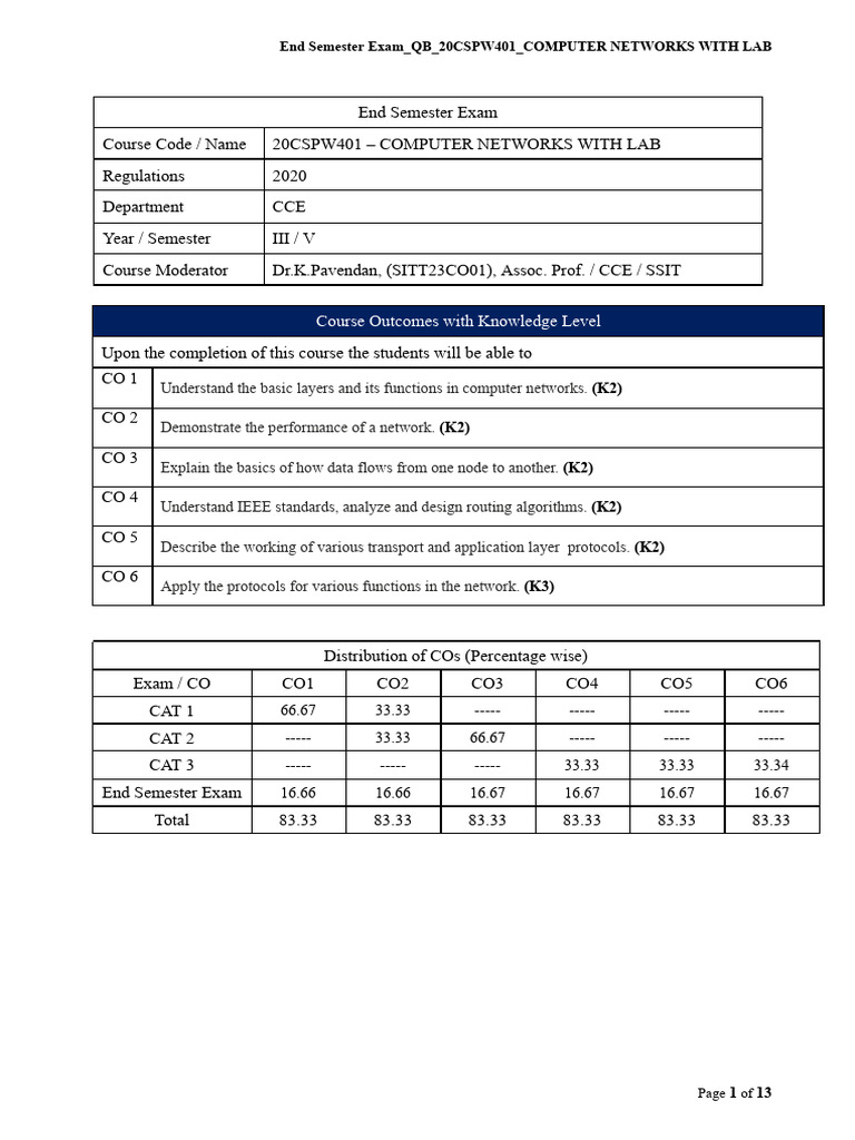 Computer Networks Exam Guide | PDF | Computer Network | I Pv6