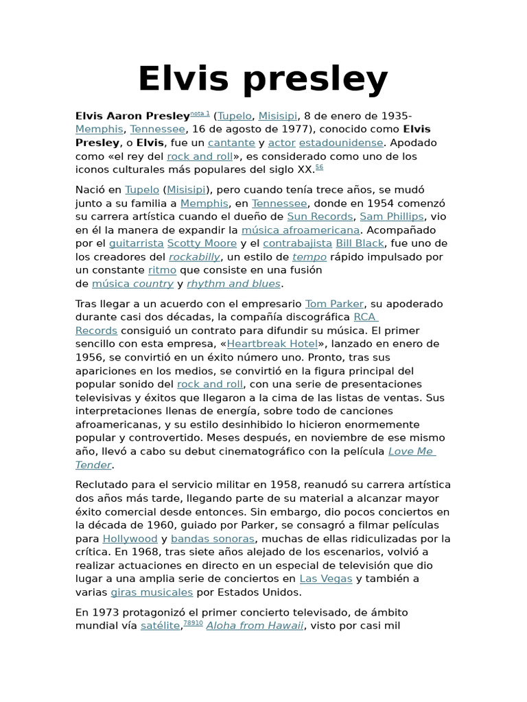 Elvis Presley: Rey del Rock and Roll | PDF | Elvis Presley | Musica Popular