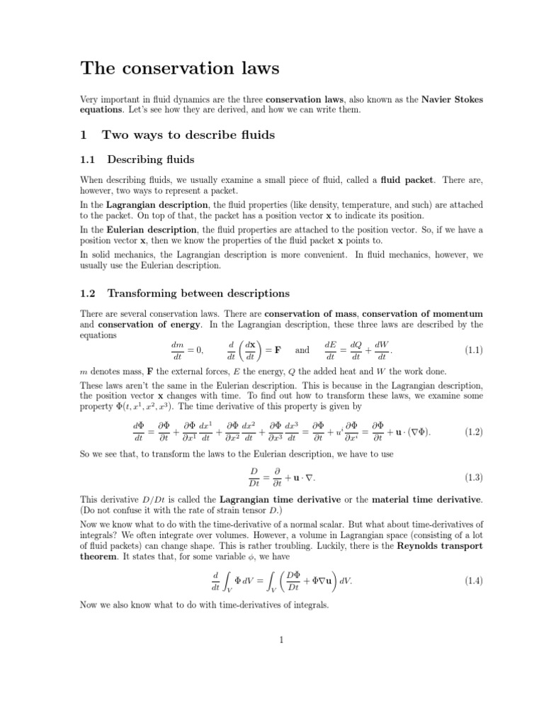 Fluid Dynamics Conservation Laws Explained | PDF | Continuum Mechanics ...