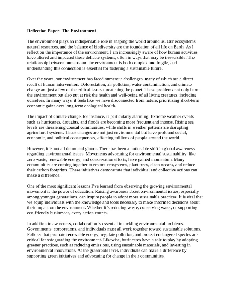 Reflections on Environmental Impact | PDF | Sustainability | Natural ...