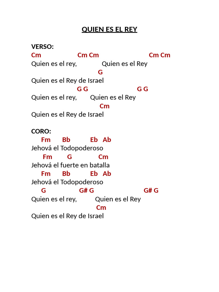 Quien es el Rey de Israel: Letra y Acordes | PDF