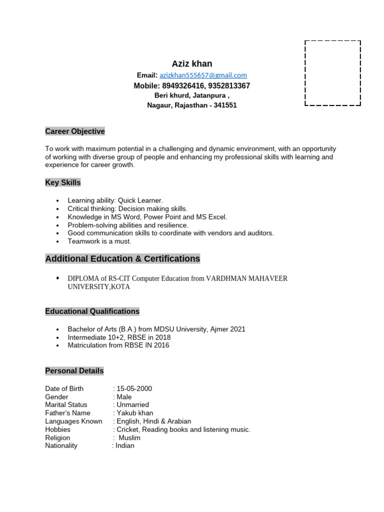 Aziz Khan Resume | PDF