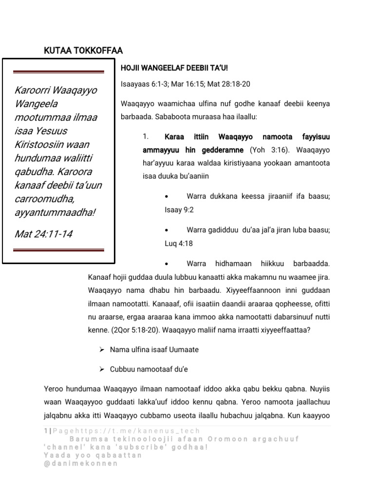 Leenjii Dhugaa Ba'umsa Wangeela-1 | PDF