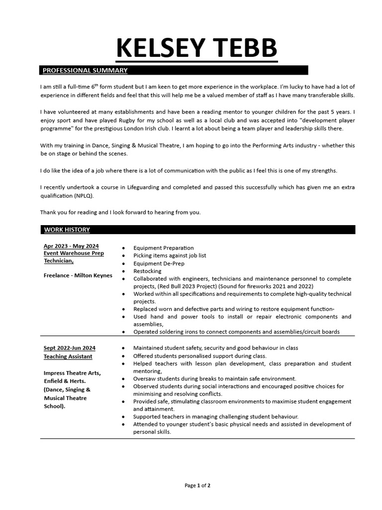 Kelsey Tebb CV | PDF
