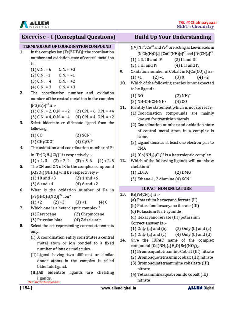 Coordination Compounds Ques Practice | PDF | Coordination Complex | Ligand