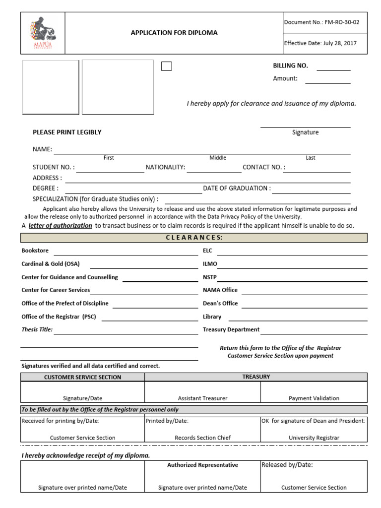 Diploma Clearance Application Form | PDF