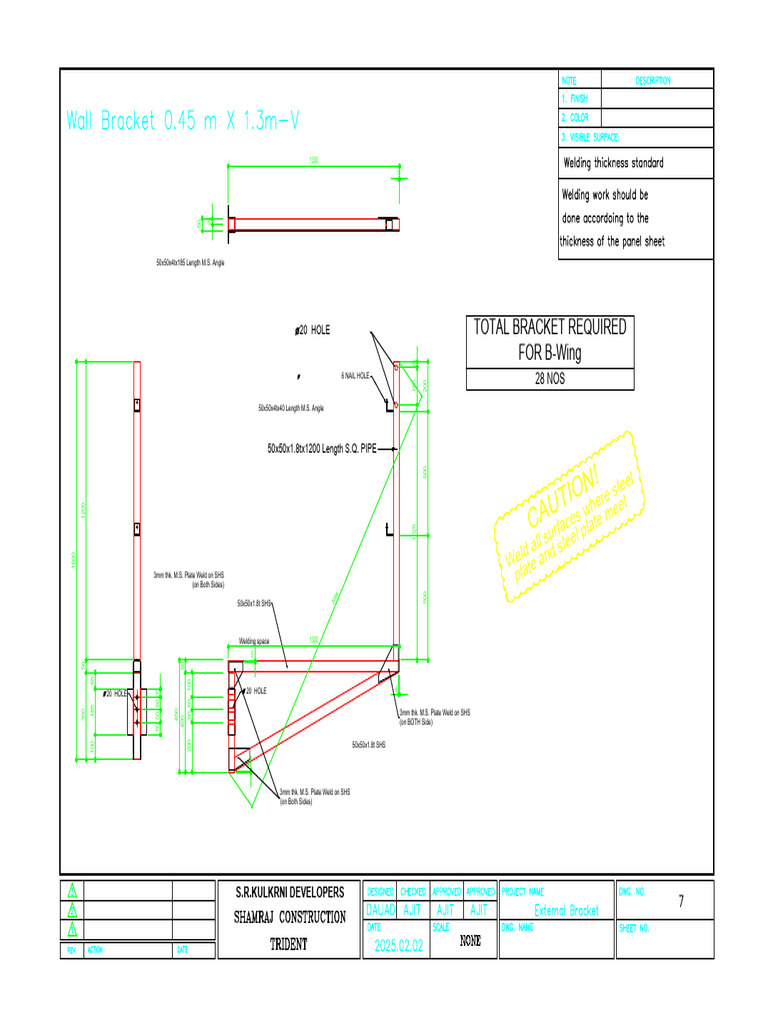 Wall Bracket 0.45X1.3 M - V | PDF | Mechanical Engineering | Steel