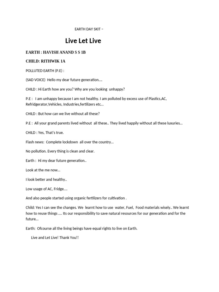 Earth Day Skit | PDF