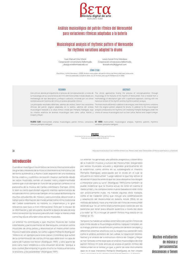 Analisis Musicologico Del Patron Ritmico Merecumbe | PDF | Ritmo ...