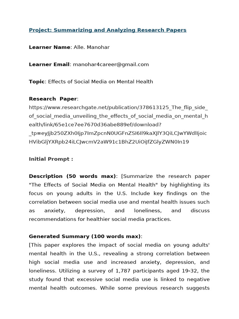 Projec Summarizing and Analyzing Research Papers | PDF | Social Media | Popular Culture & Media ...