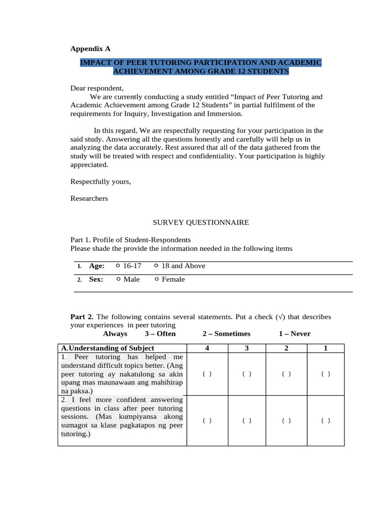 QUESTIONNAIRE-GROUP 1 MAGALANG | PDF | Cognitive Psychology | Education Theory