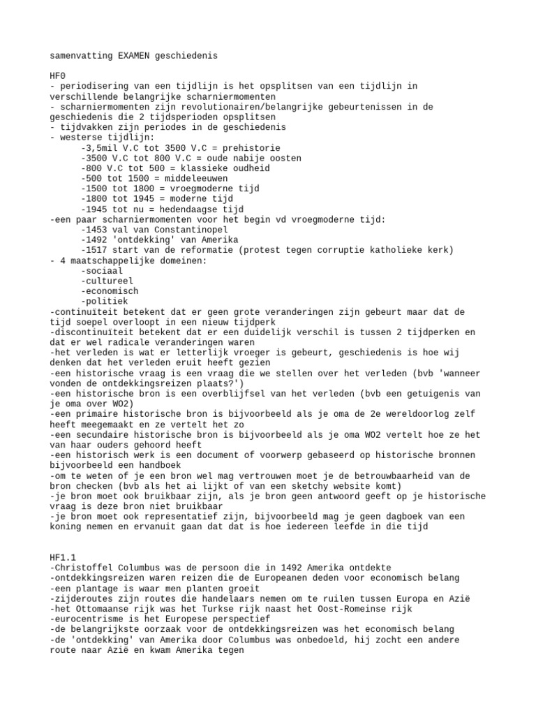 Samenvatting EXAMEN Geschiedenis | PDF