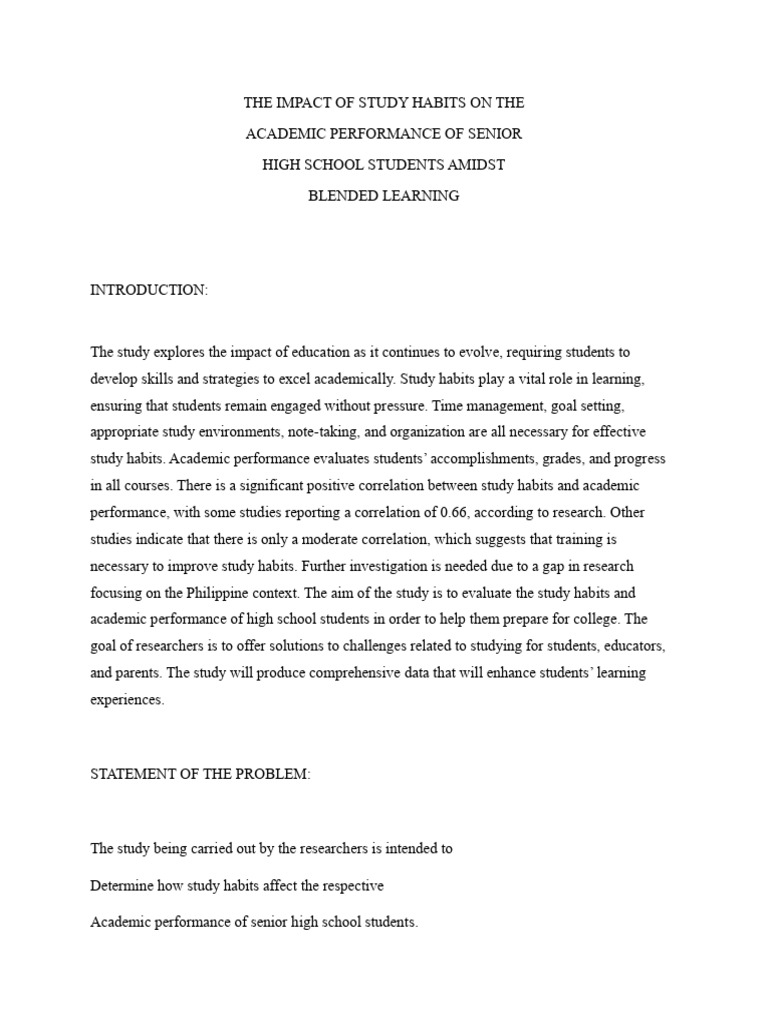 Study Habits and Academic Performance | PDF | Learning | Cognition
