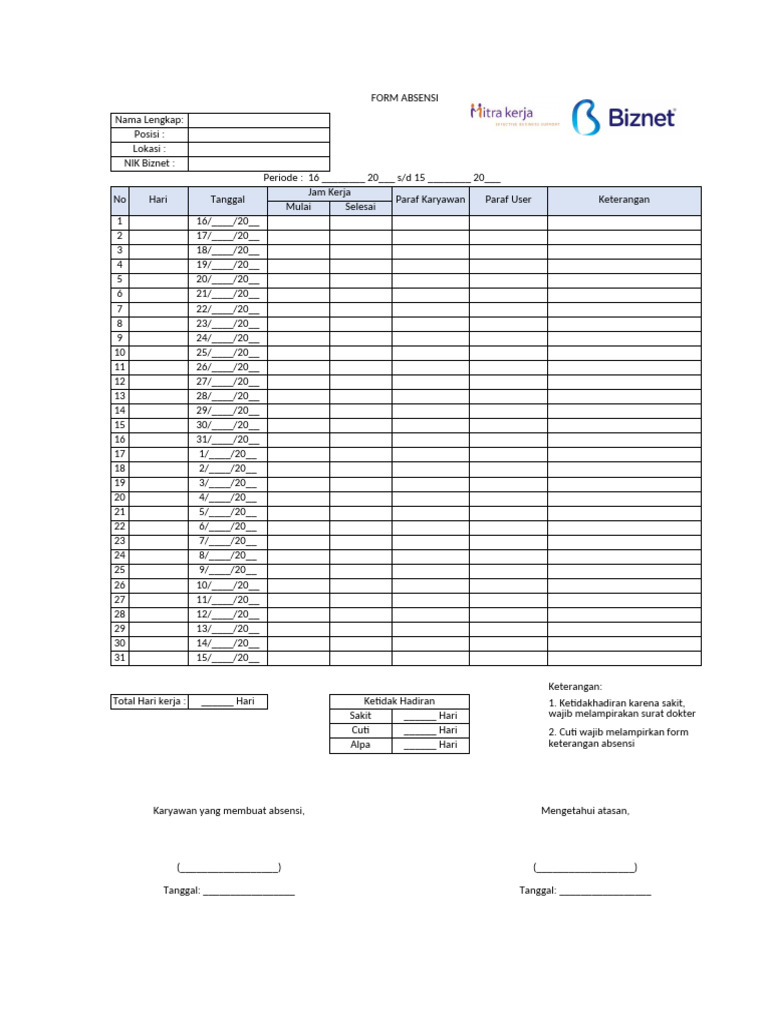 MKU - Template Absensi, Tunjangan, Leave Application | PDF