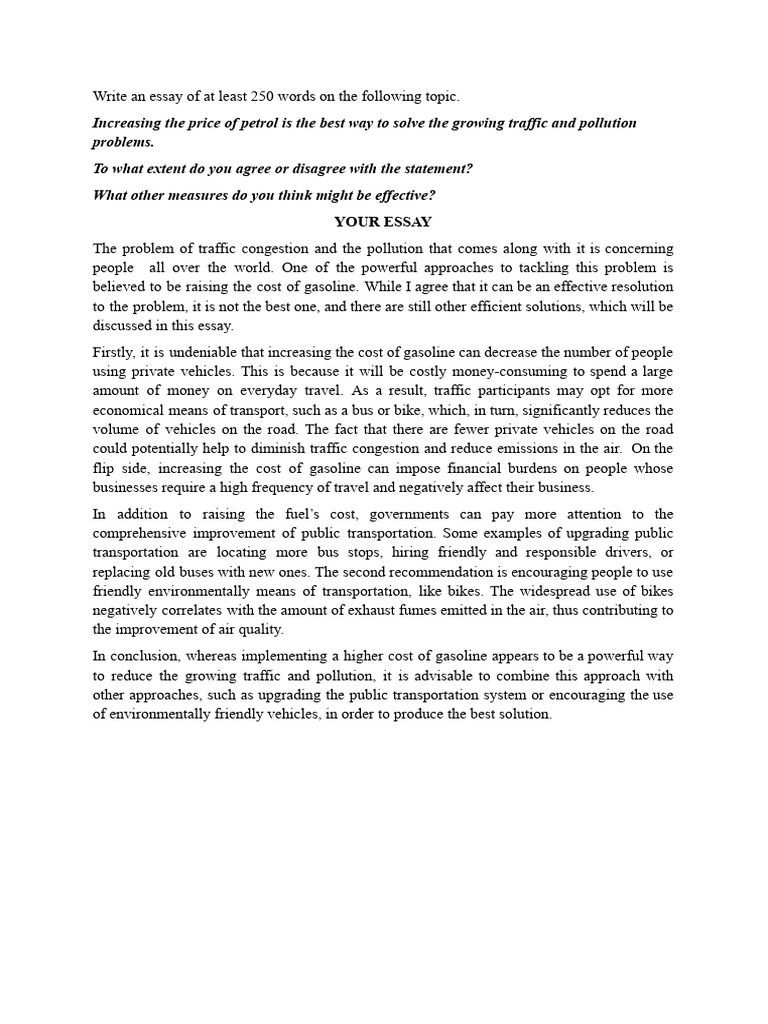 Ielts Essay Traffic and Pollution Problems | PDF