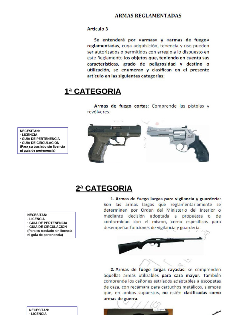 Armas Reglamentadas Categorías y Licencias | PDF | Armas de fuego | Cartucho (armas de fuego)