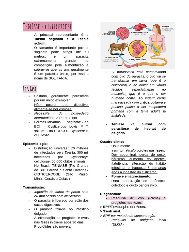 Teníase e Cisticercose: Sintomas e Tratamento | PDF | Doenças e ...