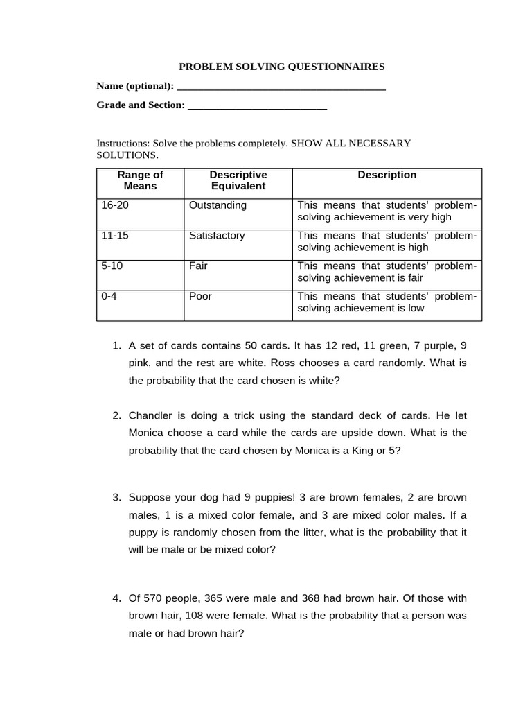 Buyan - Problem Solving Questionnaires | PDF | Questionnaire | Cognition