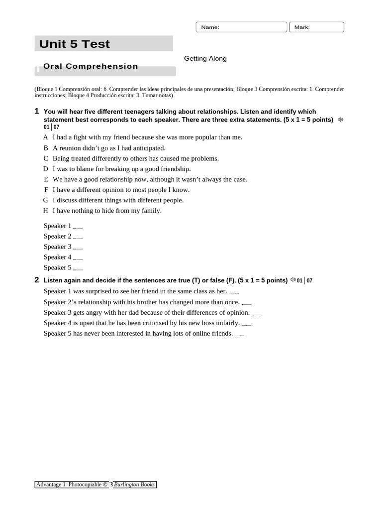 Unit 5 Test: Understanding Relationships | PDF