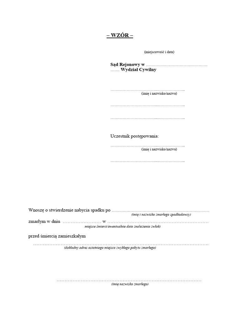 Wniosek o Stwierdzenie Nabycia Spadku | PDF