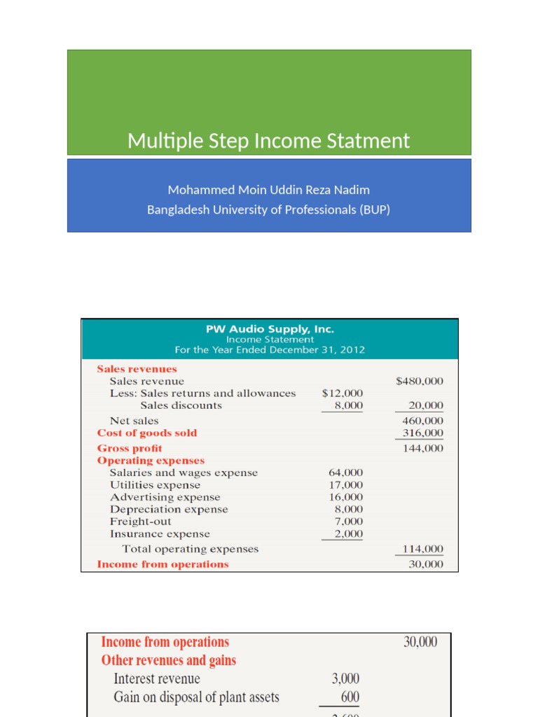 Multiple Step Income Statement | PDF