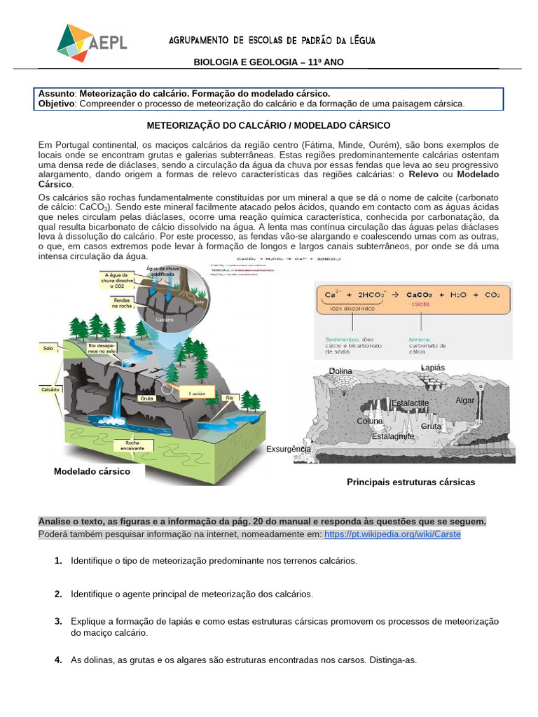 Meteorização do Calcário e Modelado Cársico | PDF | Calcário | Intemperismo