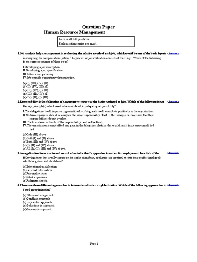 HRM Exam Questions and Answers PDF | PDF | Competence (Human Resources ...
