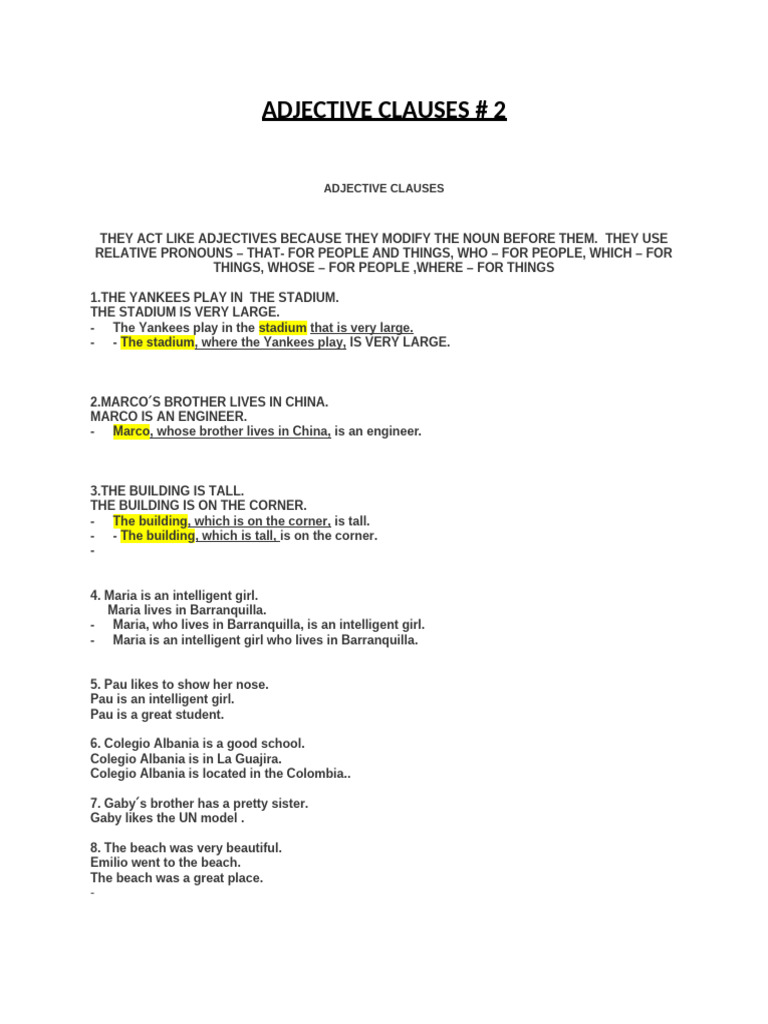 Adjective Clauses # 2 | PDF
