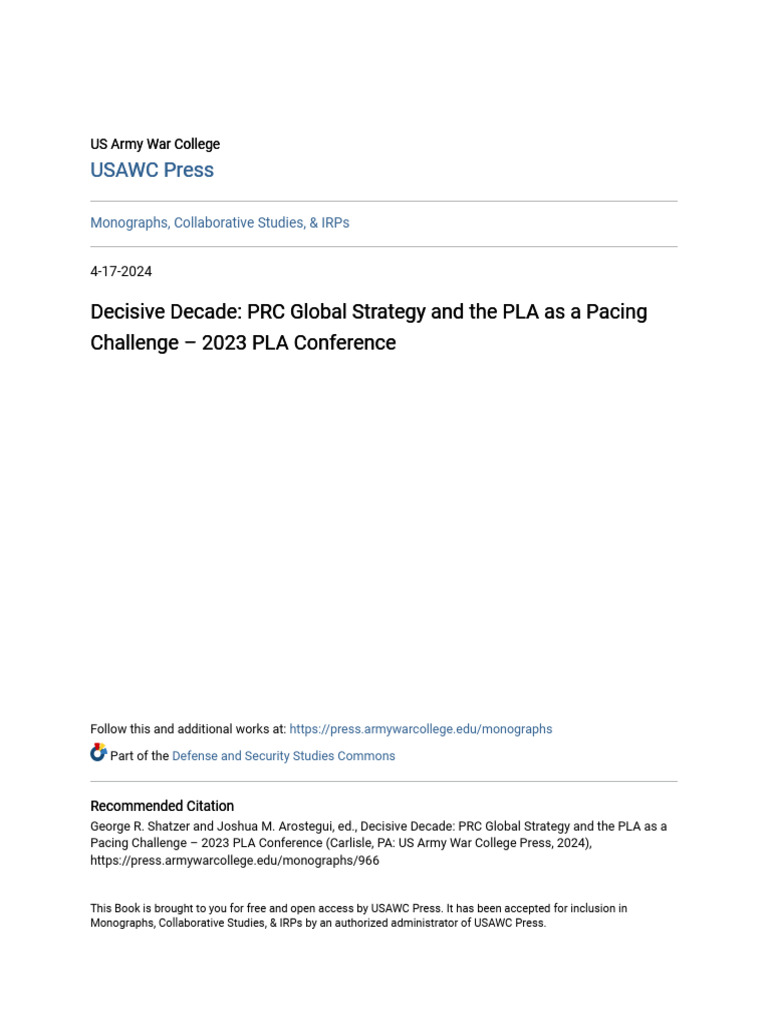 Decisive Decade - PRC Global Strategy and The PLA - SSI | PDF | People ...