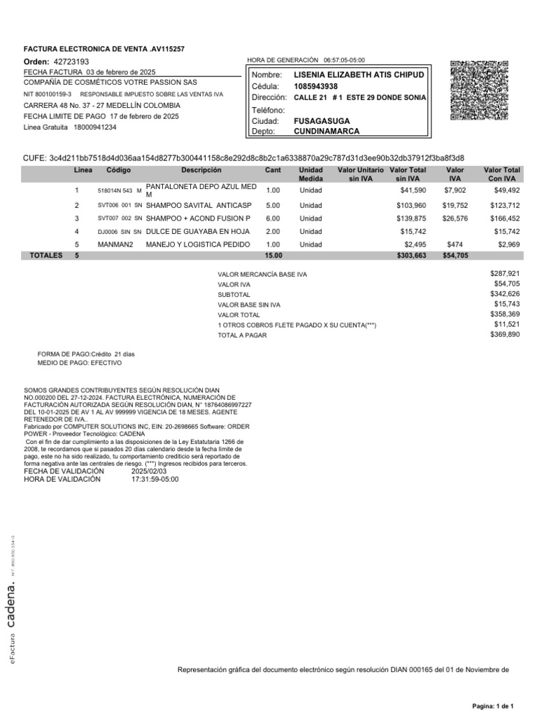Factura Electrónica Venta VOTRE PASSION | PDF
