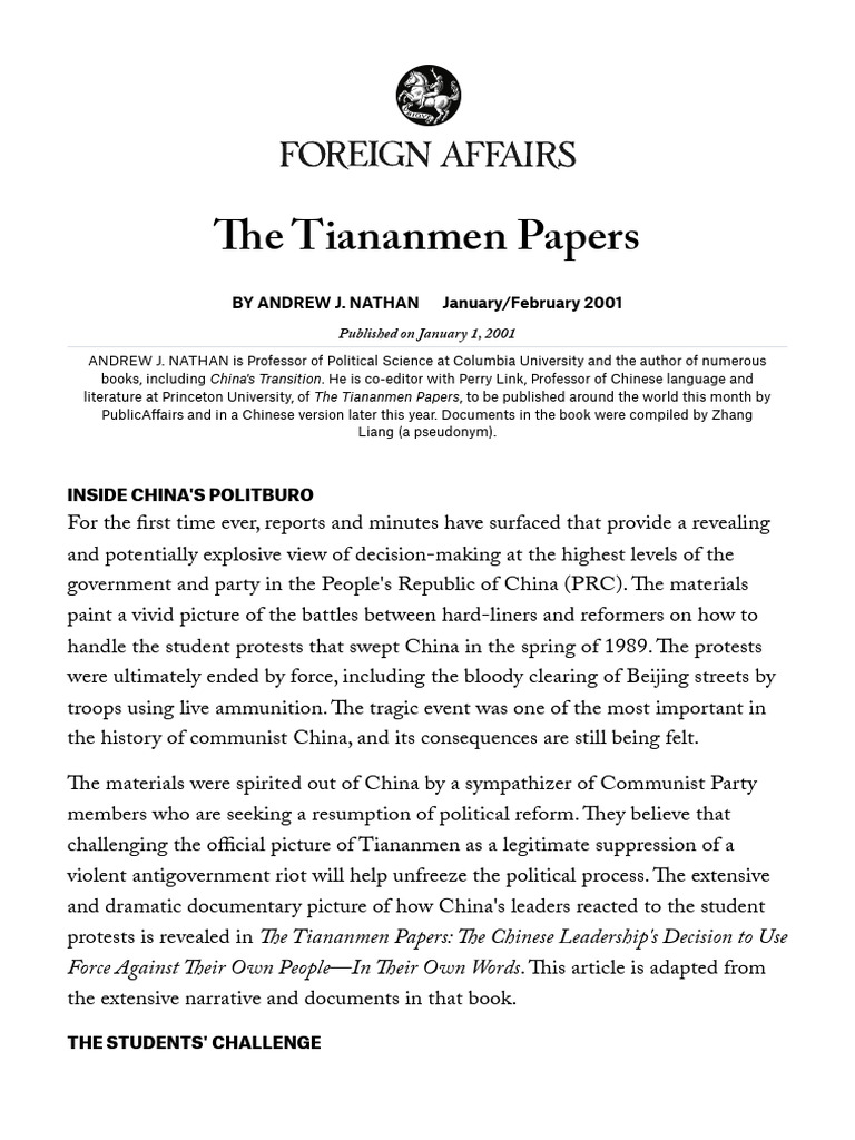 The Tiananmen Papers - Foreign Affairs | PDF | Deng Xiaoping | China