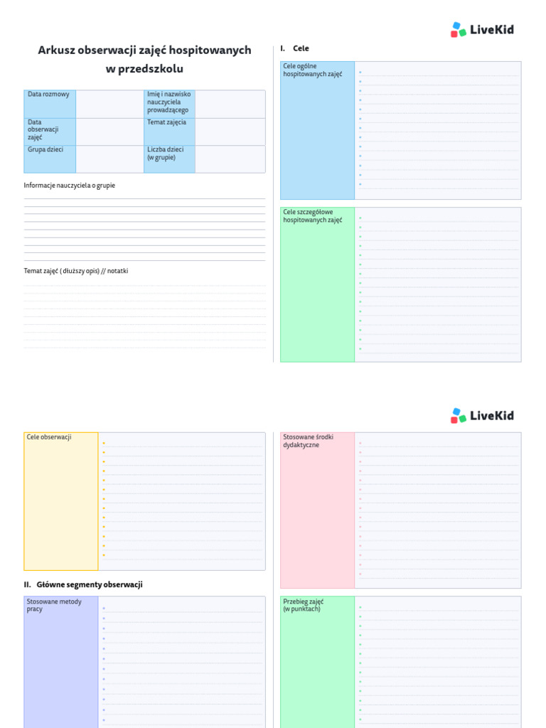 LiveKid - arkusz-obserwacji-zajec | PDF