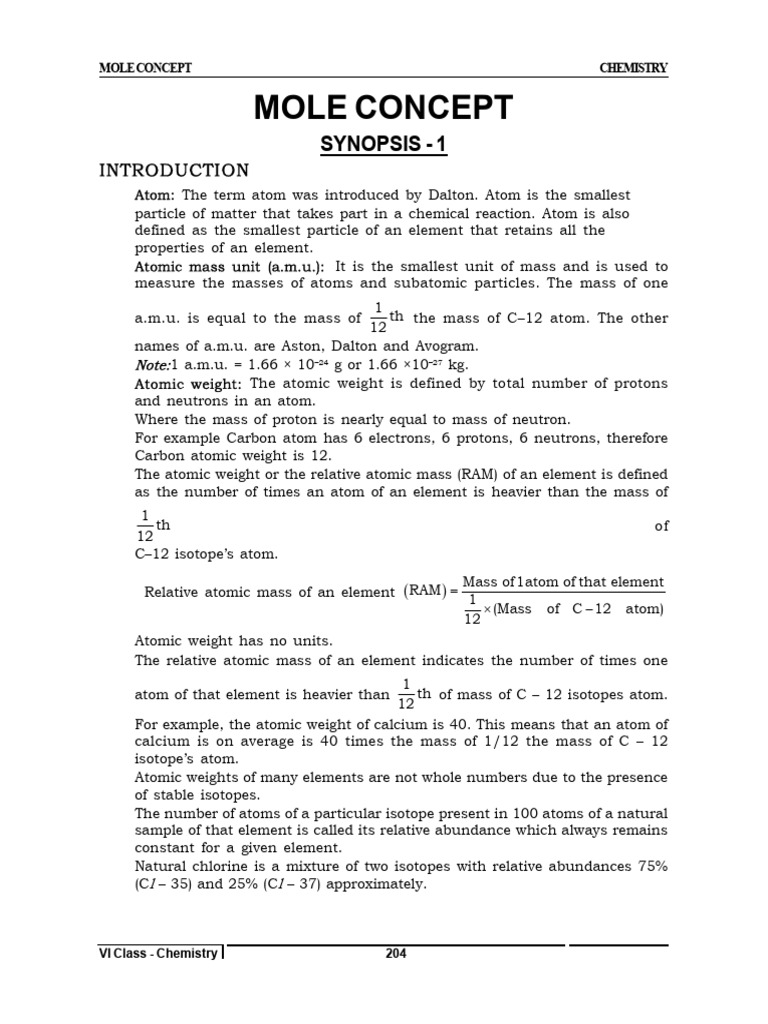 mole concept | PDF | Mole (Unit) | Molecules