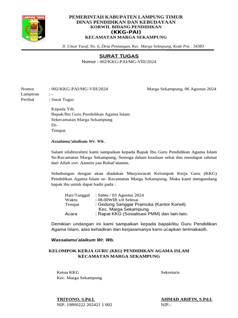 Korp Surat Utusan Guru PAI | PDF