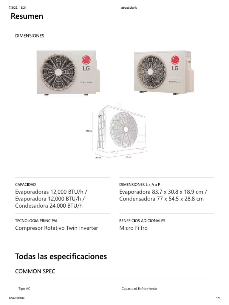 Ficga Tecnica A Acondicionado Multisplit 24000btu LG | PDF