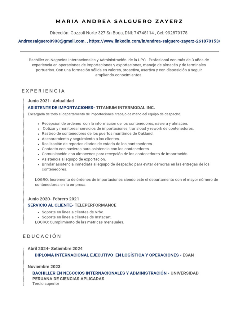 CV Andrea (Actualizado) | PDF